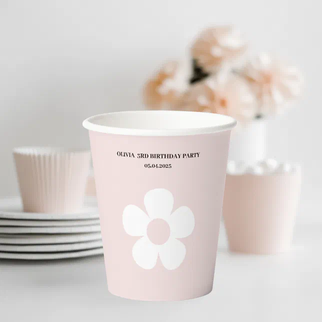 Pink Daisy Birthday | Floral Party Paper Cups | Zazzle