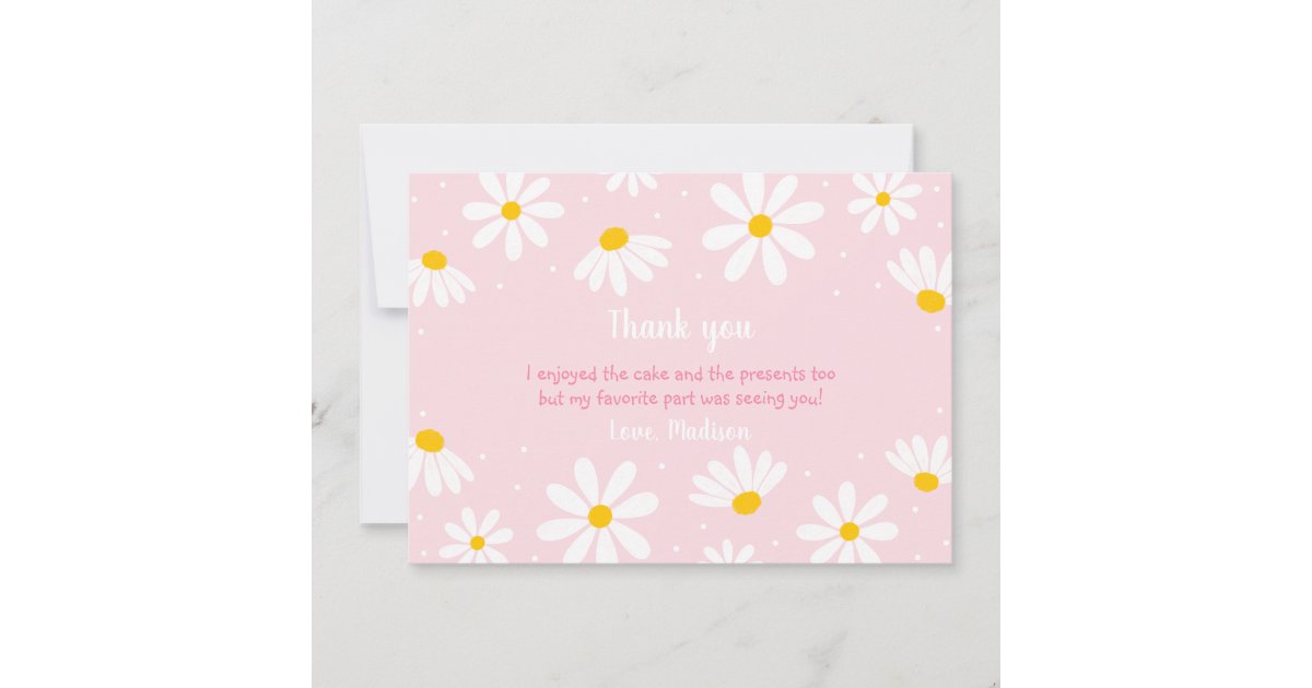 Pink Daisy Birthday Thank You Card | Zazzle