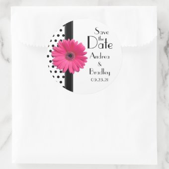 Pink Daisy Black White Polka Dot Wedding Sticker | Zazzle