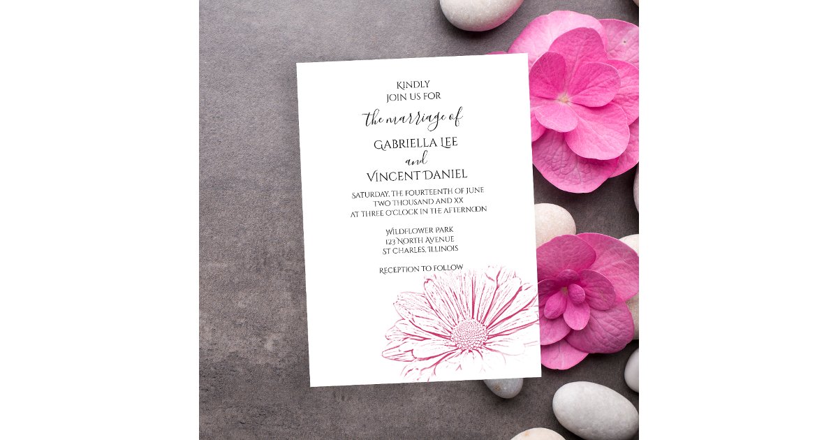 Pink Daisy Effect Floral Wedding Invitation | Zazzle