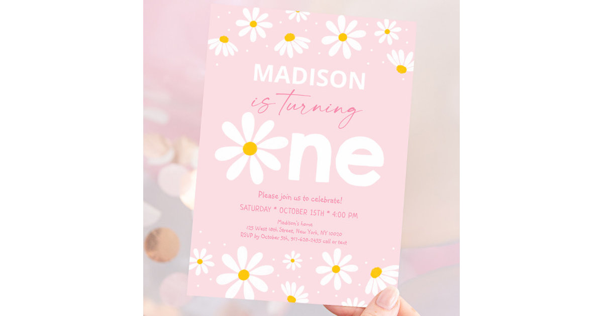 Pink Daisy First Birthday Invitation | Zazzle