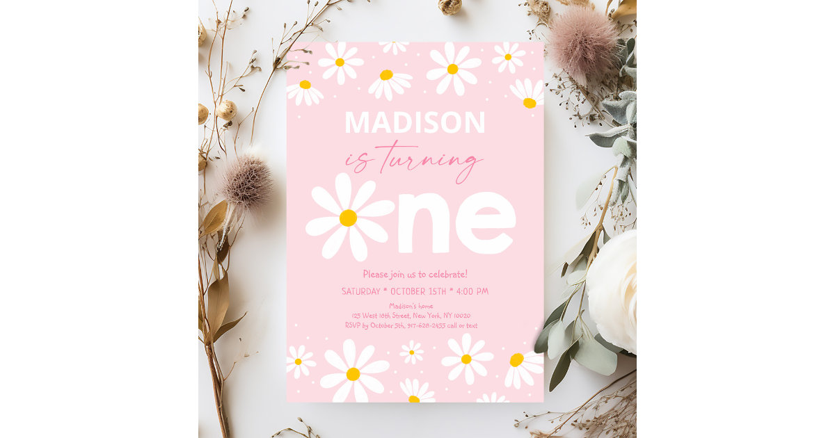 Pink Daisy First Birthday Invitation | Zazzle