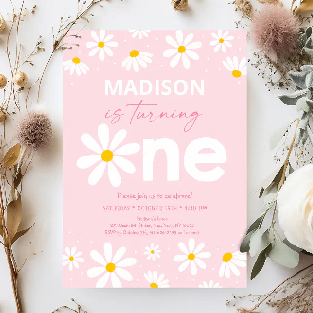 Pink Daisy First Birthday Invitation | Zazzle