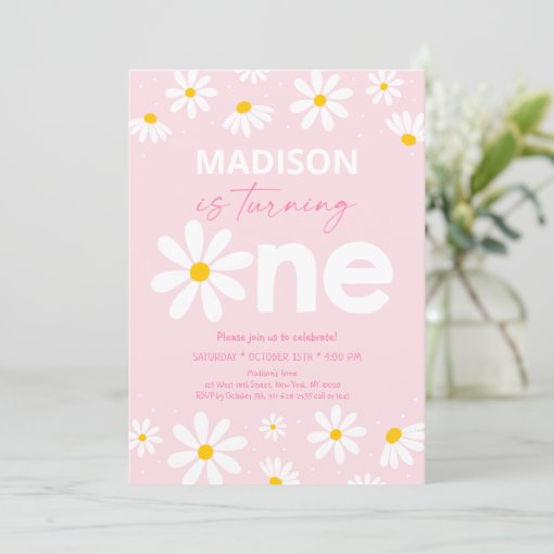 Pink Daisy First Birthday Invitation | Zazzle