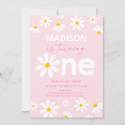 Pink Daisy First Birthday Invitation | Zazzle