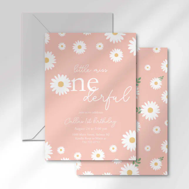 Pink Daisy Little Miss Onederful Invitation | Zazzle