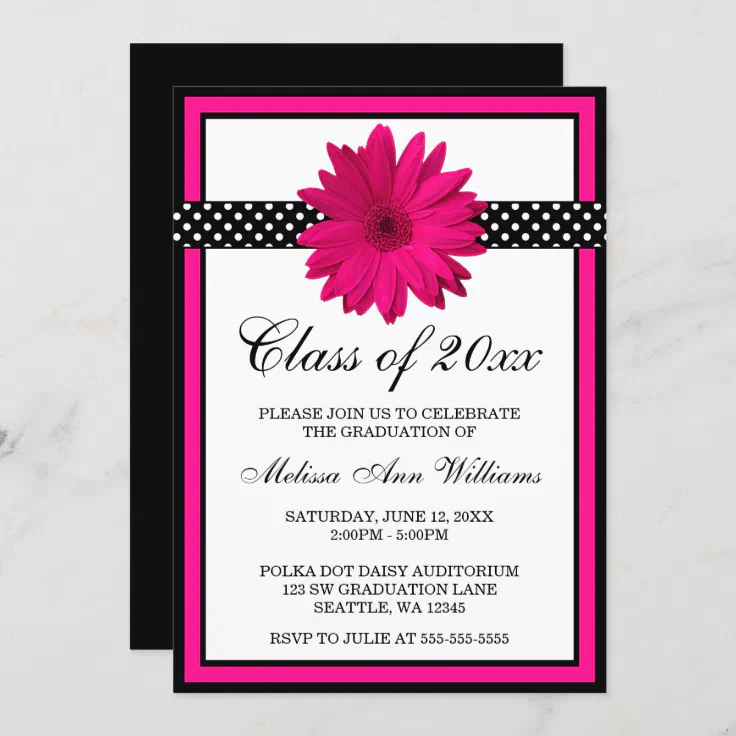 Pink Daisy Polka Dots Graduation Announcement | Zazzle