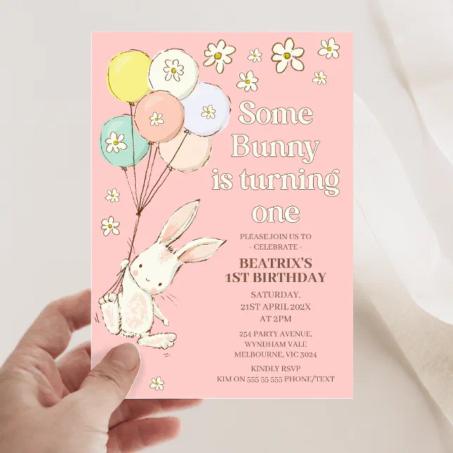 Pink Daisy Some Bunny Is Turning One 1st Birthday Invitation | Zazzle