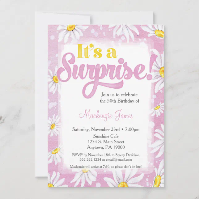 Pink Daisy Surprise Party Invitation Ladies Floral | Zazzle