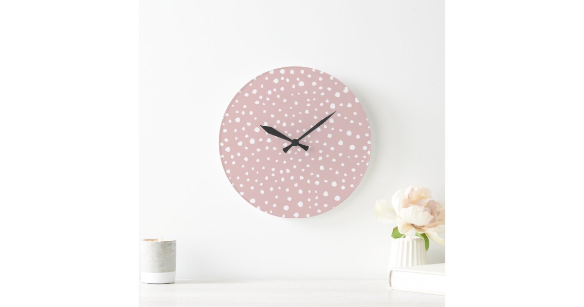 Pink Dalmatian Spots, Dalmatian Dots, Dotted Print Large Clock | Zazzle