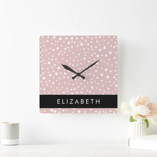 Pink Dalmatian Spots, Dalmatian Dots, Your Name Square Wall Clock | Zazzle
