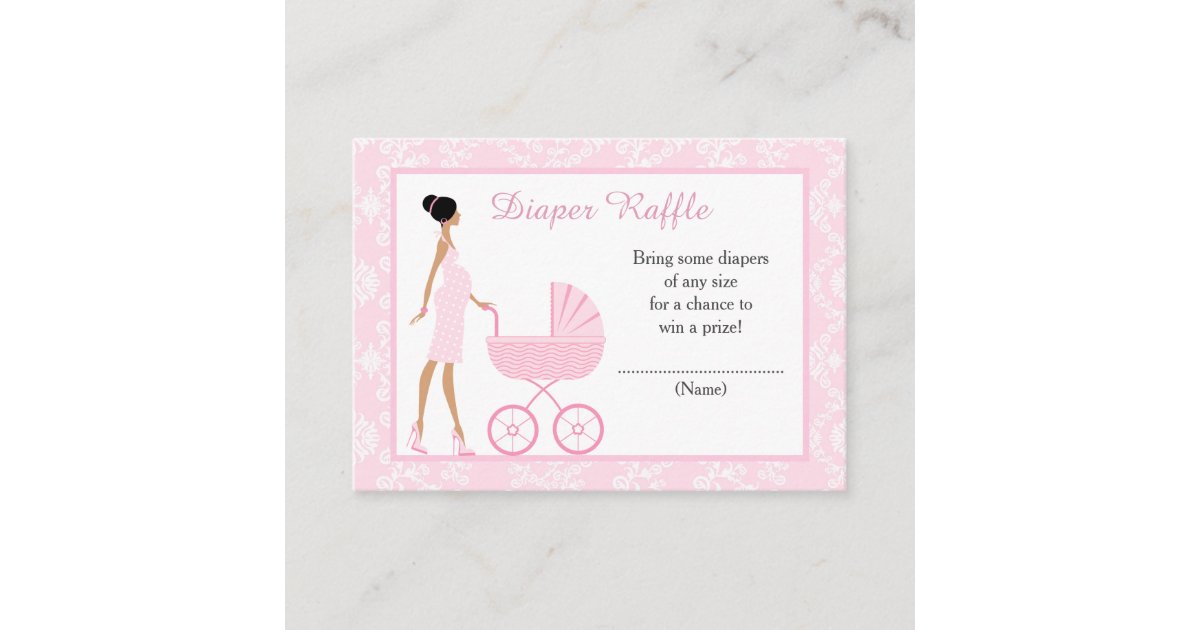 Pink Damask African American Baby Shower Raffle Enclosure Card | Zazzle