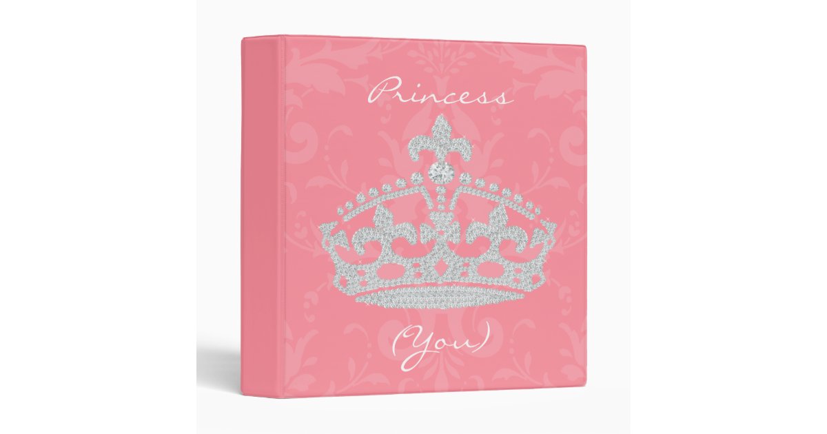 Pink Damask Diamond Princess Crown Binder | Zazzle