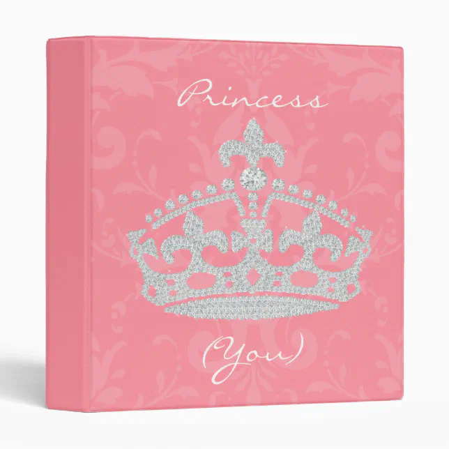 Pink Damask Diamond Princess Crown Binder | Zazzle