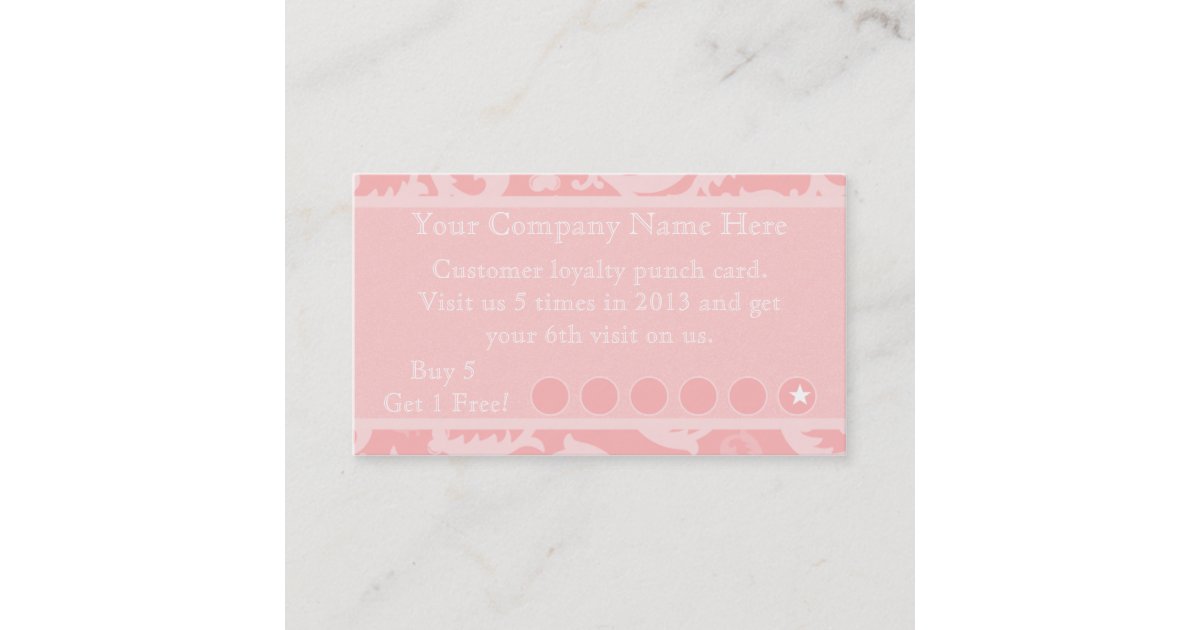 Pink Damask Discount Promotional Punch Card | Zazzle