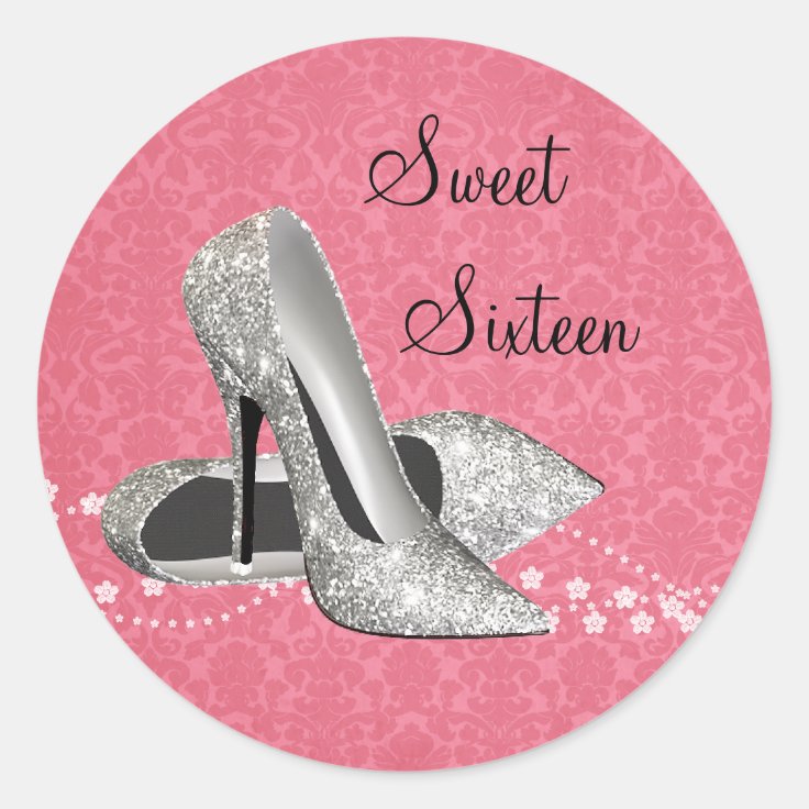 Pink Damask Glitter High Heel Shoes Stickers | Zazzle