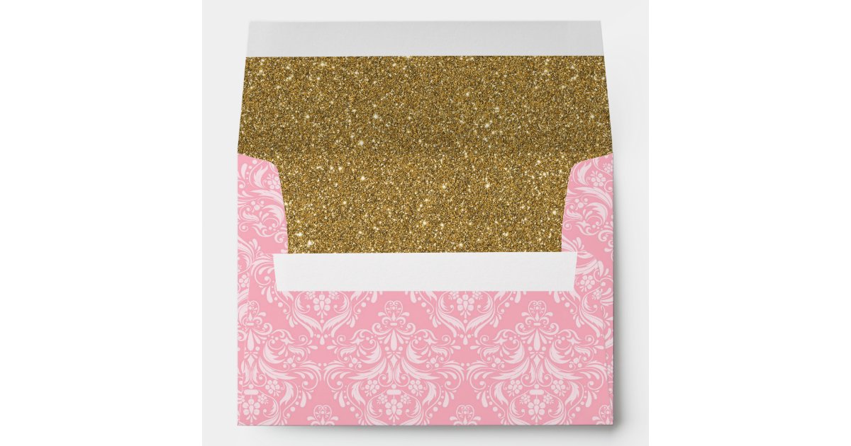 Pink Damask & Gold Glitter Royal Princess Envelope | Zazzle