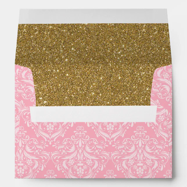 Pink Damask & Gold Glitter Royal Princess Envelope | Zazzle