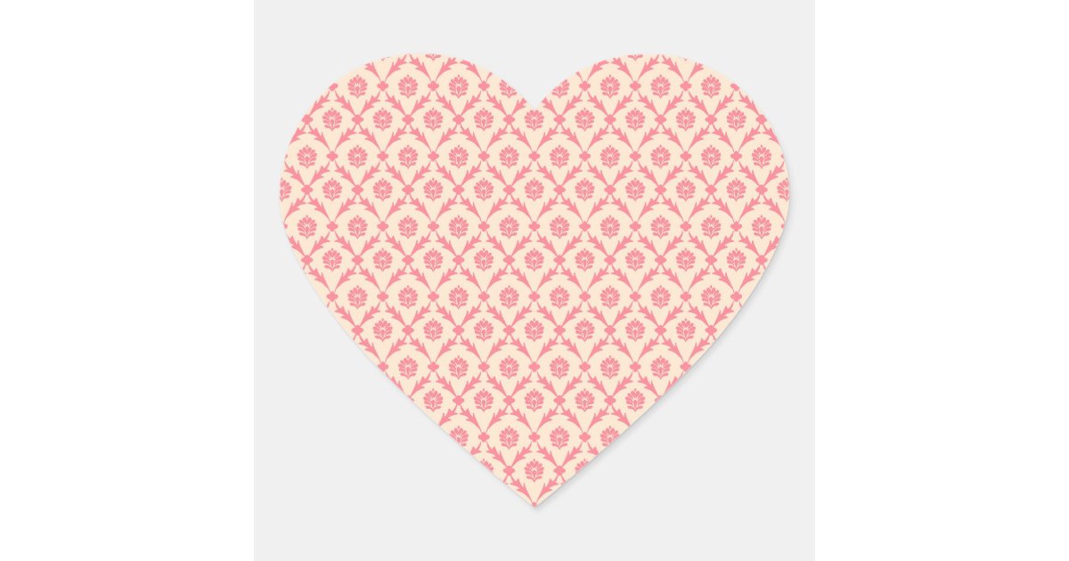 Pink Damask Heart Sticker | Zazzle