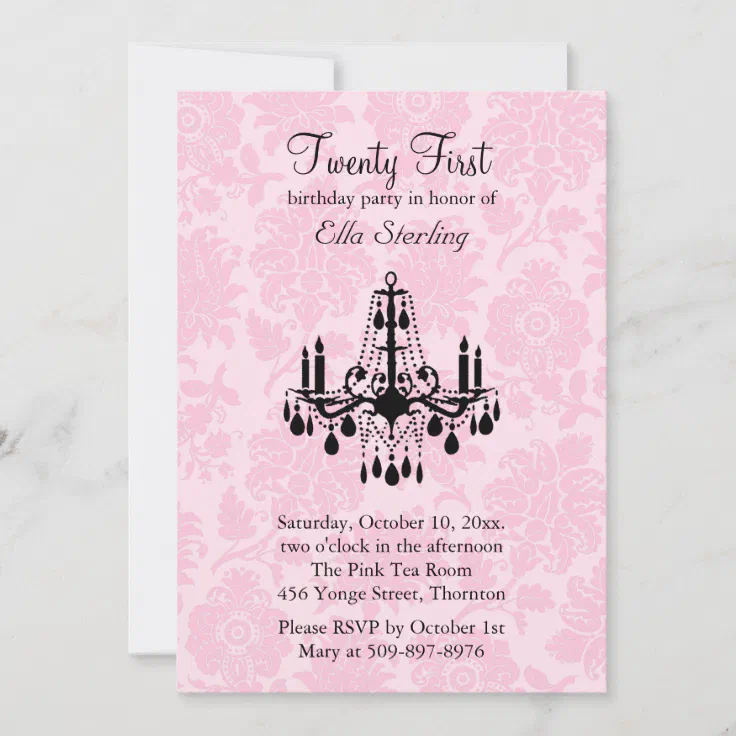 Pink Damask Twenty First Birthday Invitation | Zazzle