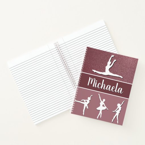 Pink Dance Ballerina Customizable Name Glitter Notebook | Zazzle