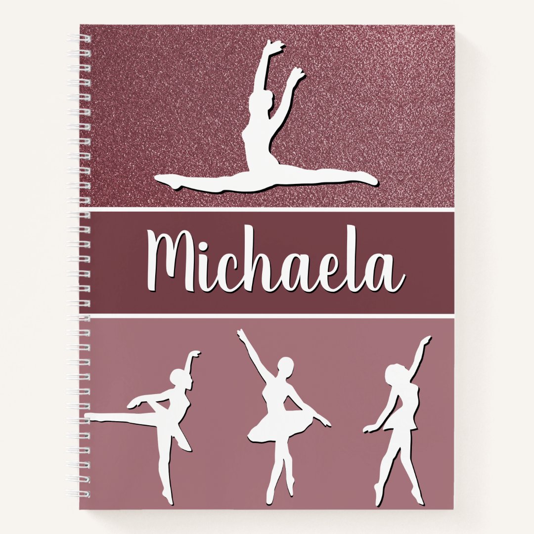 Pink Dance Ballerina Customizable Name Glitter Notebook | Zazzle