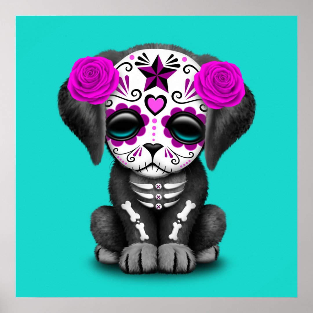 Pink Day of the Dead Puppy Dog Poster | Zazzle