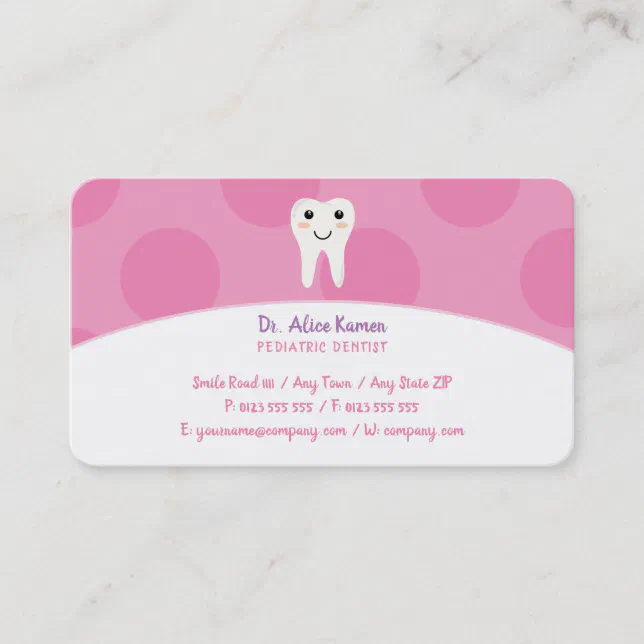 Pink Dentist for kids | Pediatric Dentist Appointment Card | Zazzle