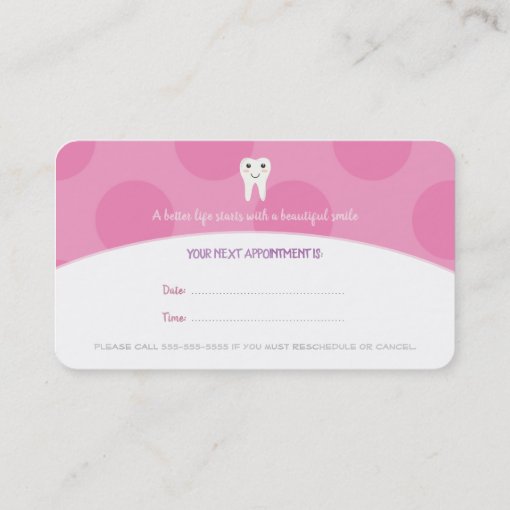 Pink Dentist for kids | Pediatric Dentist Appointment Card | Zazzle