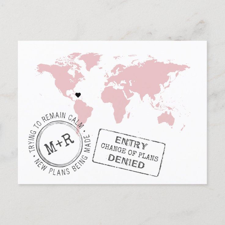 Pink Destination Wedding Change the Date Funny Announcement Postcard ...