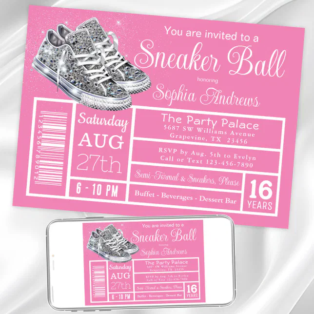Pink Diamond Sneaker Ball Birthday Party Invitation | Zazzle