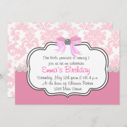 Pink Diamonds and Pearls Damask Invitation | Zazzle