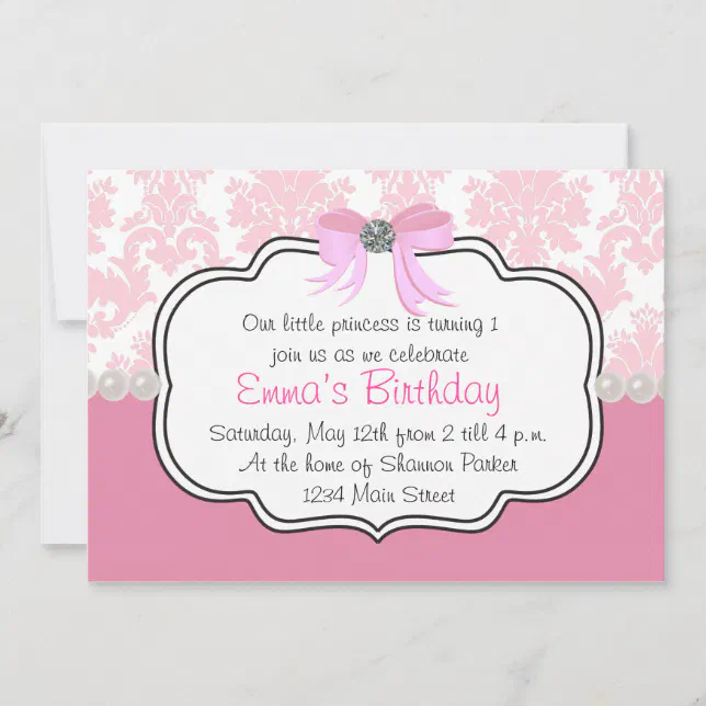 Pink Diamonds and Pearls Damask Invitation | Zazzle