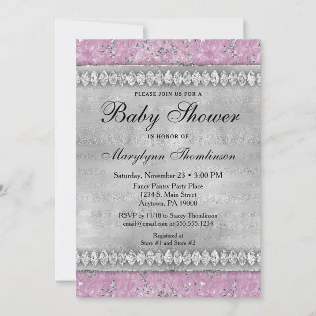 Pink Diamonds Baby Shower Invitation Girl Bling | Zazzle