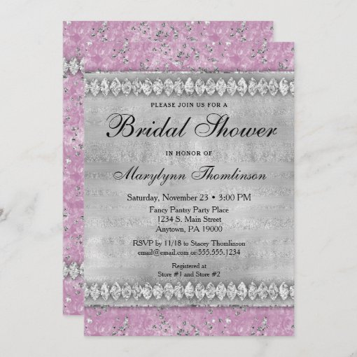 Pink Diamonds Bridal Shower Invitation Silver | Zazzle