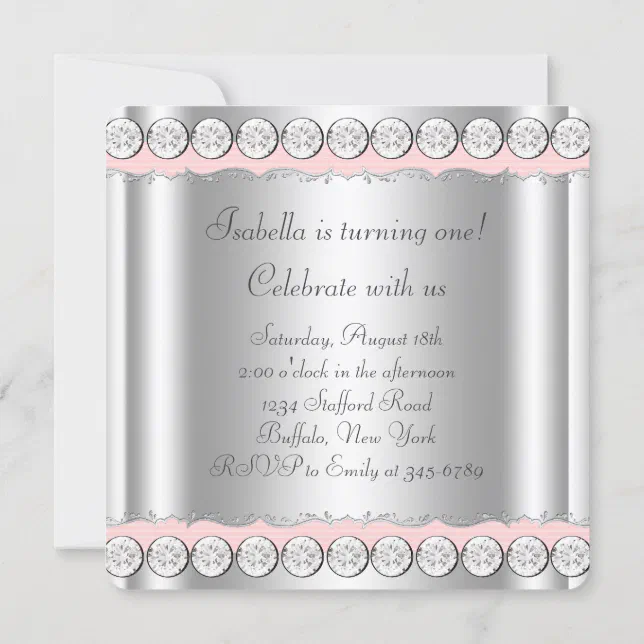 Pink Diamonds Pink and Silver Birthday Party Invitation | Zazzle