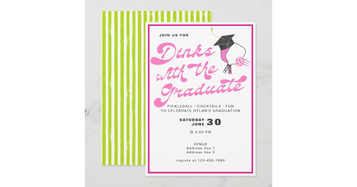 Pink Dinks with the Graduate Pickleball Graduation Invitation | Zazzle