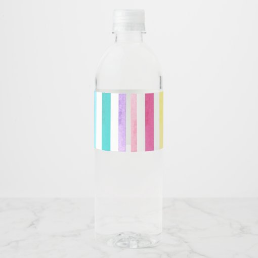 Pink Dinosaur and pastel stripes Water Bottle Label | Zazzle