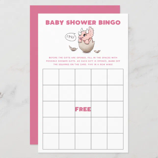 Pink Dinosaur Baby Shower Bingo Game | Zazzle