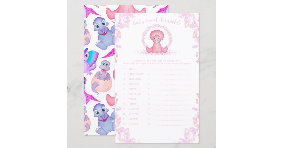 Pink Dinosaur Baby Word Scramble Baby Shower Game | Zazzle