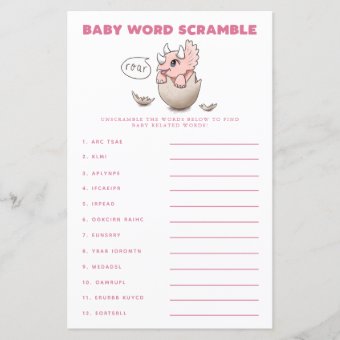 Pink Dinosaur Baby Word Scramble Game | Zazzle