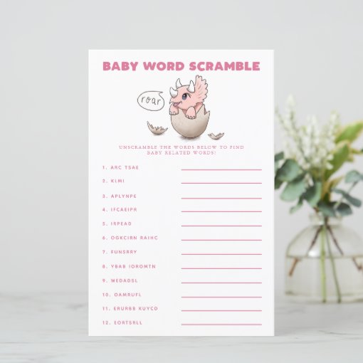 Pink Dinosaur Baby Word Scramble Game | Zazzle