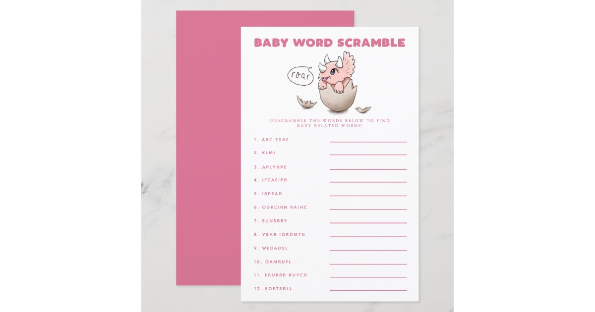 Pink Dinosaur Baby Word Scramble Game | Zazzle