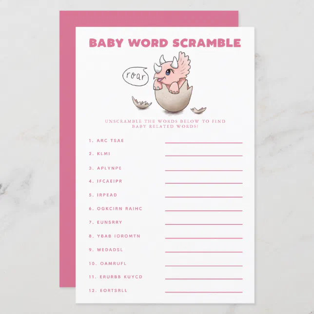 Pink Dinosaur Baby Word Scramble Game | Zazzle