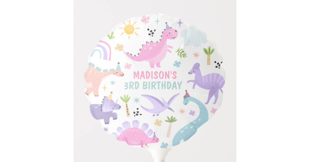 Pink Dinosaur Birthday Party Balloon | Zazzle
