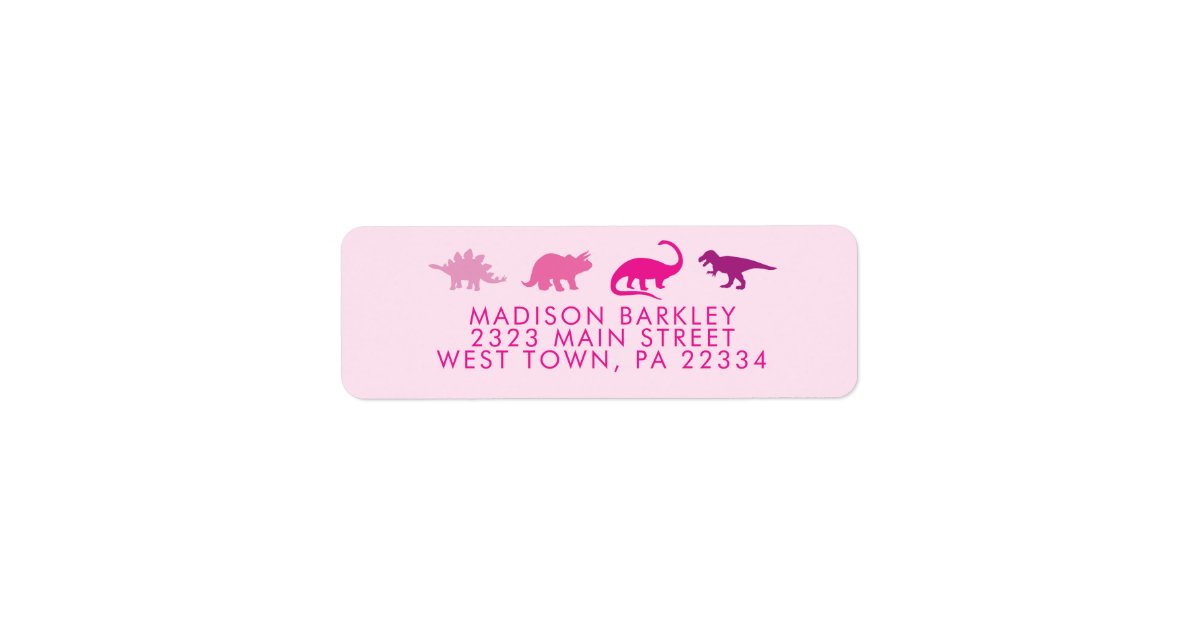 Pink Dinosaur Cute Kid's Dino Return Address Label | Zazzle