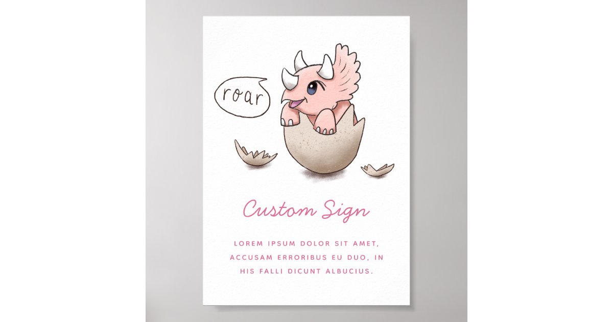 Pink Dinosaur Girl Baby Shower Sign | Zazzle