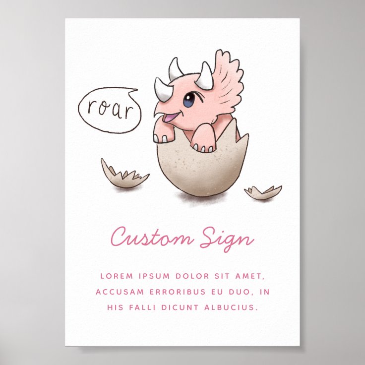 Pink Dinosaur Girl Baby Shower Sign | Zazzle