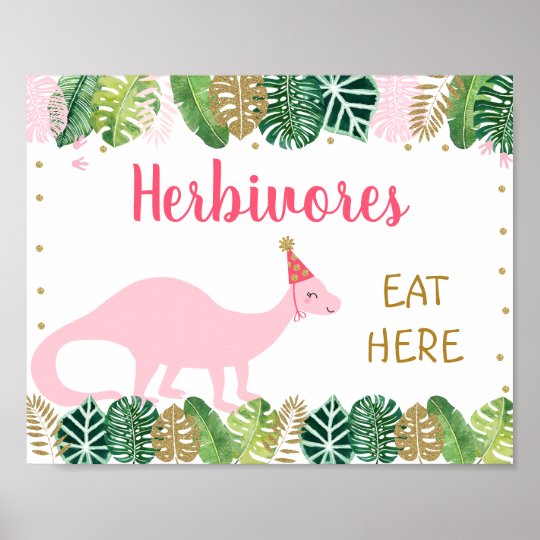 Pink Dinosaur Herbivores Birthday Food Table Sign | Zazzle.com