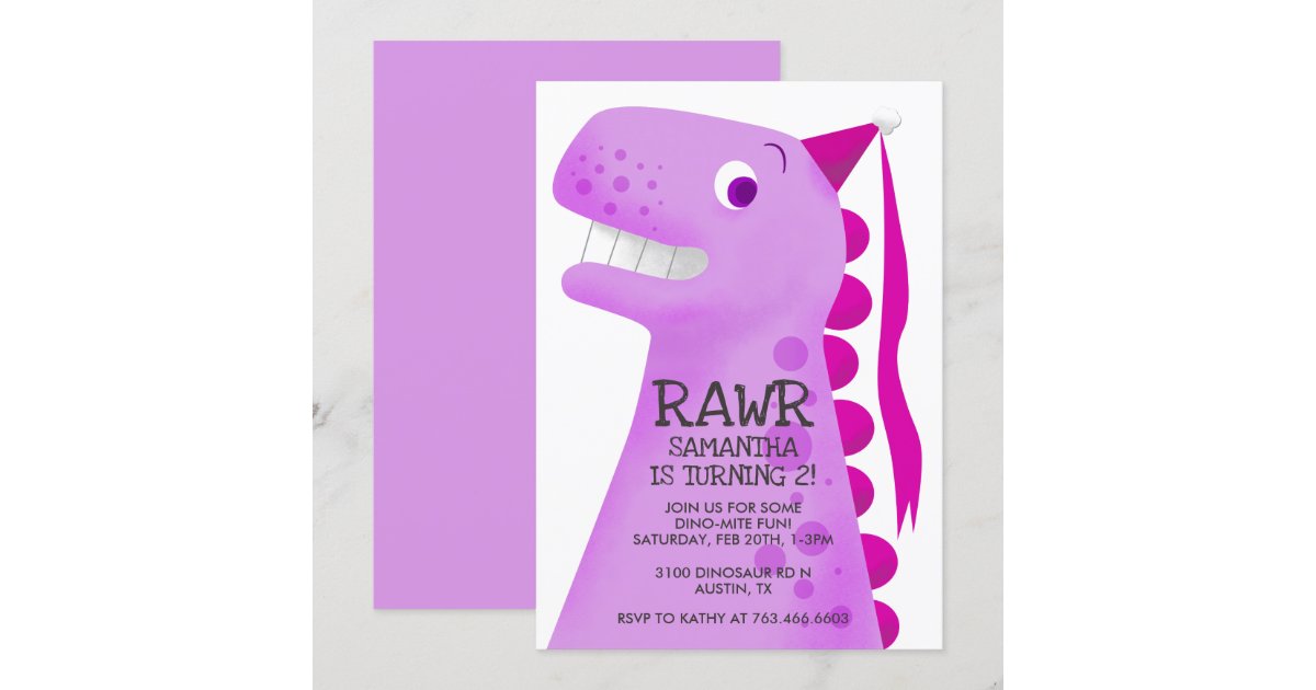 Pink Dinosaur Princess Birthday Party Invitation | Zazzle